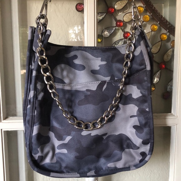 Ahdorned | Bags | Nwt Ahdorned Greyblue Faux Suede Camo Messenger Bag ...